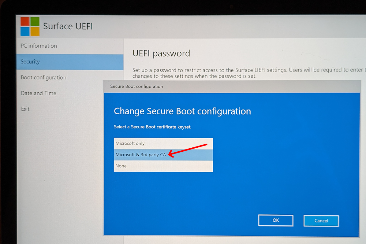 Boot Ubuntu USB stick with Surface Laptop
