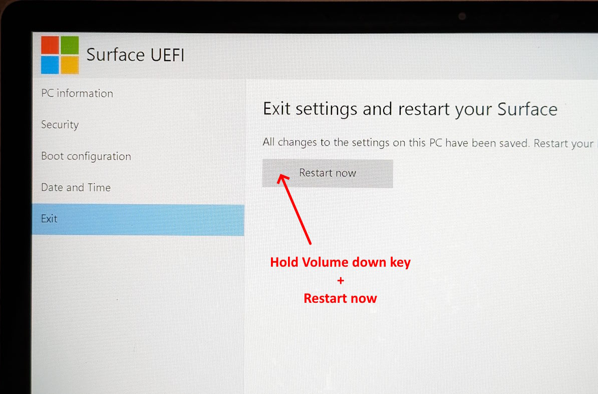Boot Ubuntu USB stick with Surface Laptop